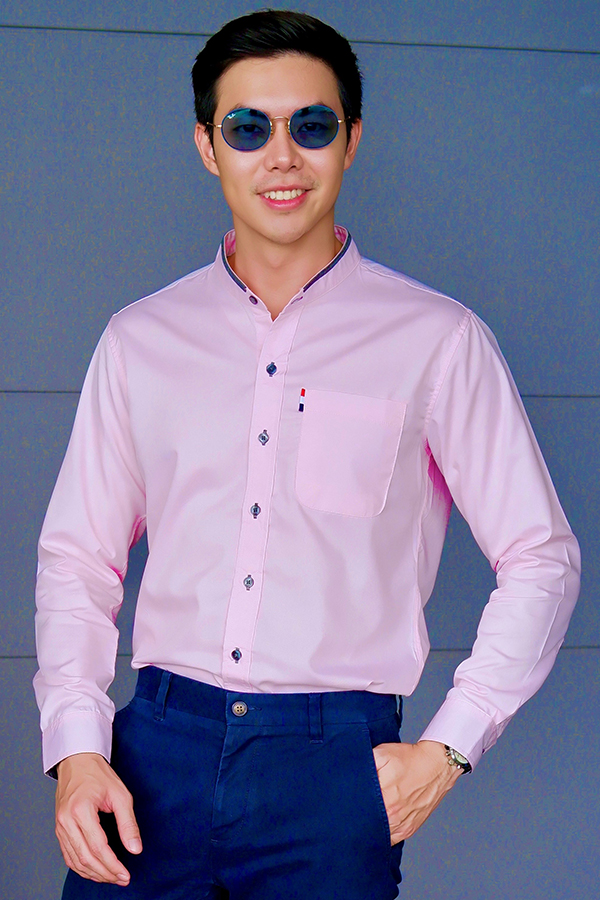 Setshirt เสื้อเชิ้ตคอจีนลายทางแขนสั้น สีขาว เหลือง ไซส์ M